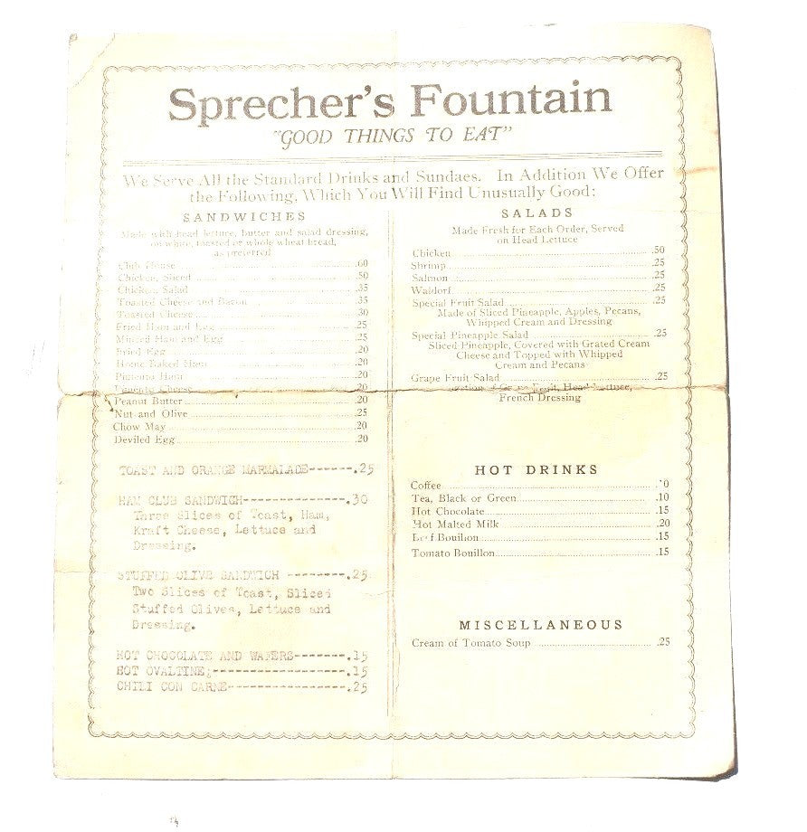 RARE Vintage 1920s - 1930s Sprecher's Fountain Ice Cream Shop & Restau ...