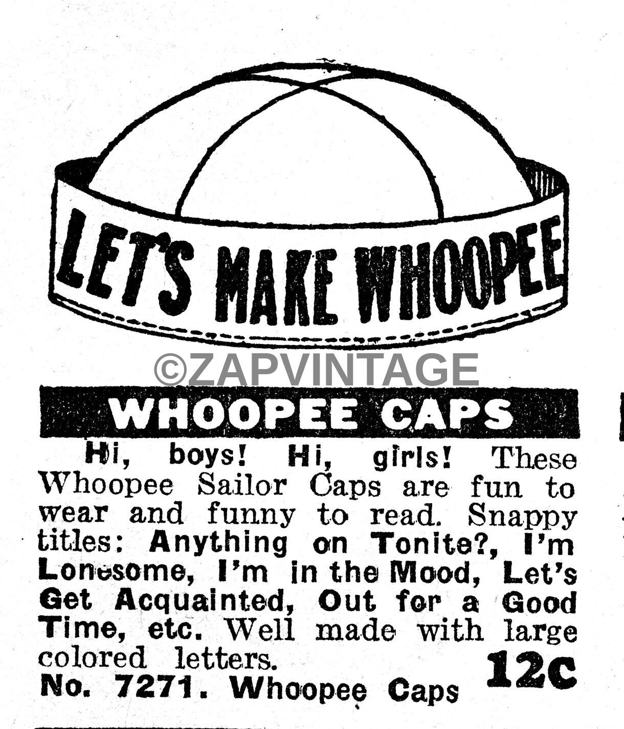 Vintage 1930s B&W WHOOPEE CAPS Hat 12 Cents Advertisement Ad Photo #28 ...